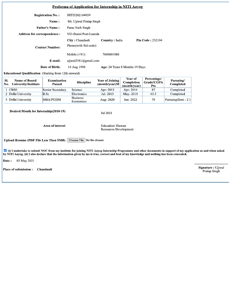 Niti Aayog Form | PDF