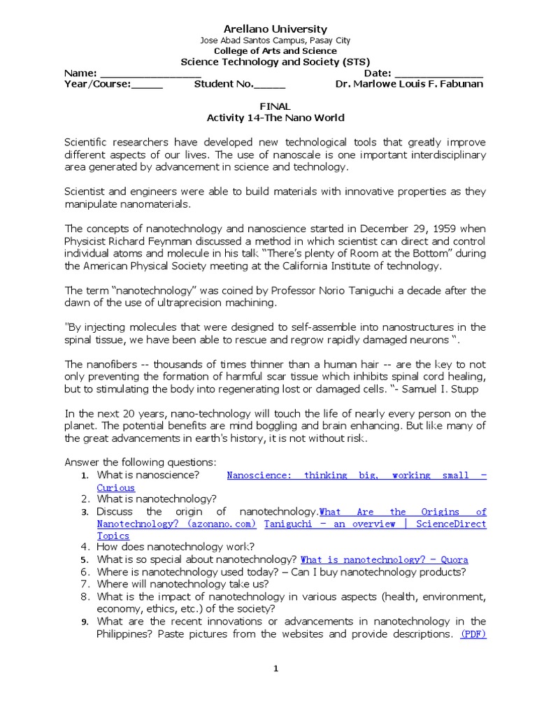 Activity 14-The Nano World | Download Free PDF | Nanotechnology | Emerging Technologies