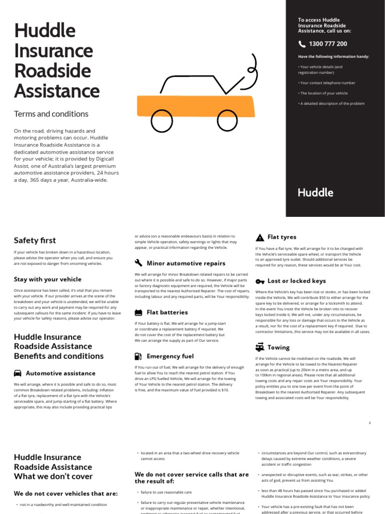 Huddle Insurance Roadside Assistance: Terms and Conditions | PDF ...