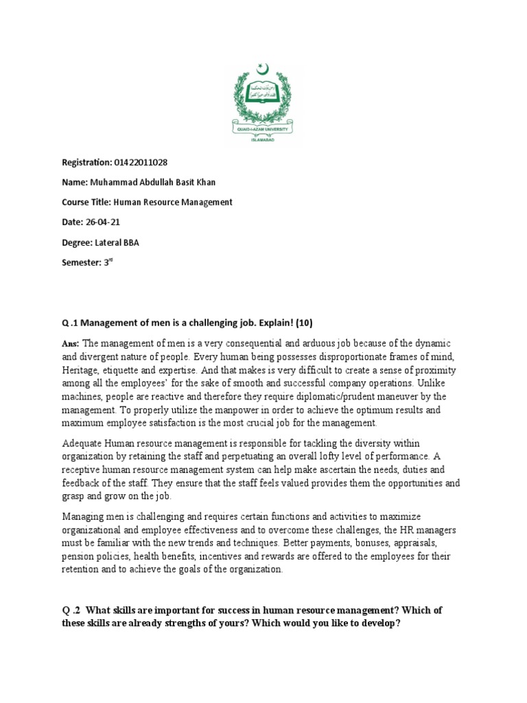 ABdullah HRM Paper | PDF | Human Resource Management | Human Resources