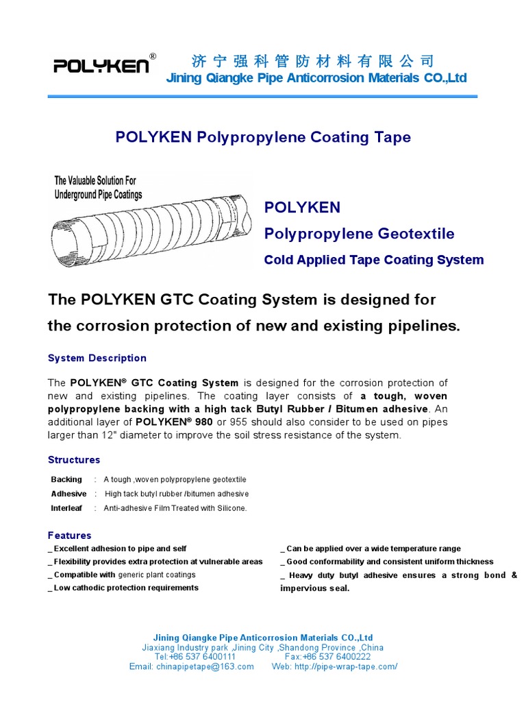 POLYKEN Polypropylene Coating Tape | PDF | Corrosion | Pipe (Fluid ...