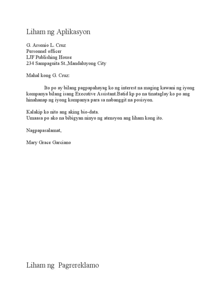 Liham NG Aplikasyon | PDF