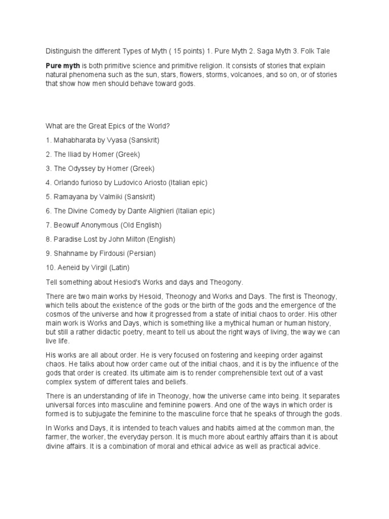 Distinguish The Different Types of Myth | PDF