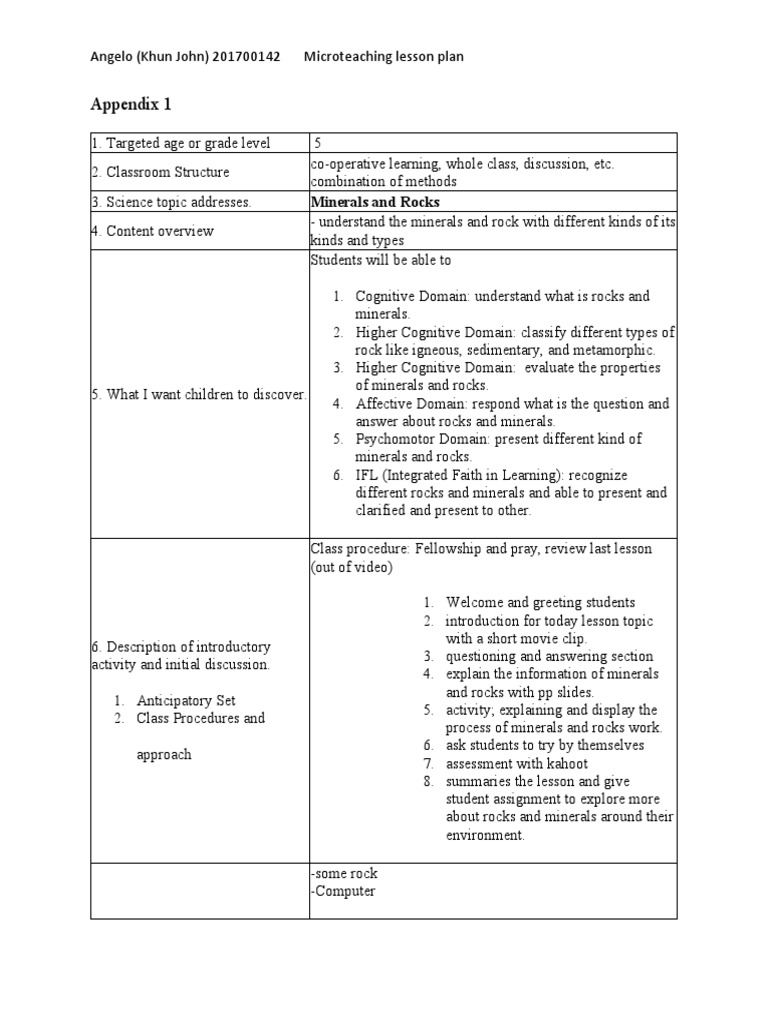Science Lesson Plan 1 | PDF | Rock (Geology) | Lesson Plan