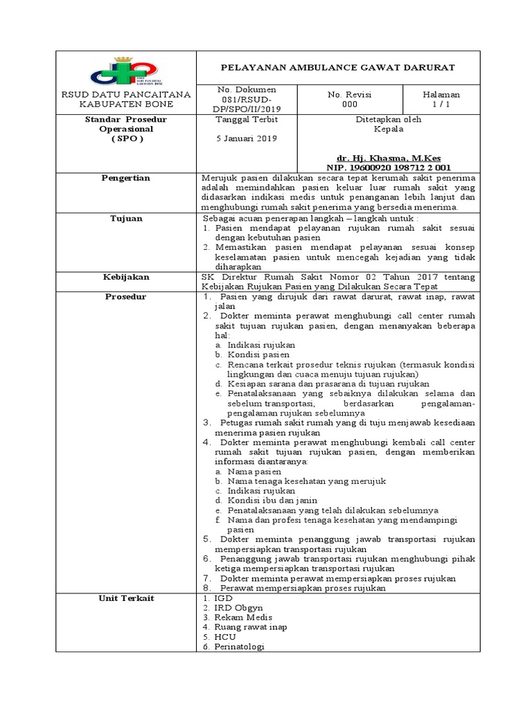 SOP Ambulance Gawat Darurat | PDF