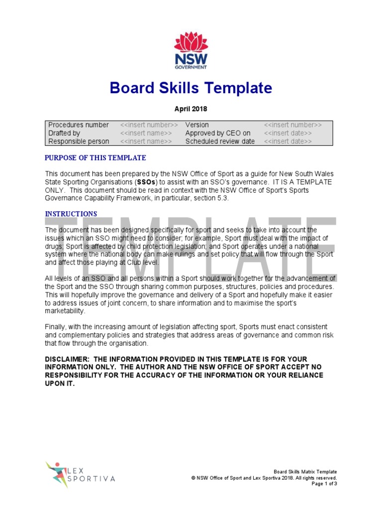 Board Skills Template: April 2018 | PDF | Governance | Policy