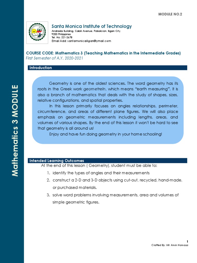 Santa Monica Institute of Technology: COURSE CODE: Mathematics 3 ...