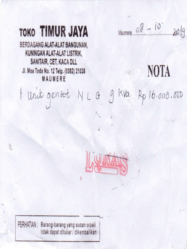 Nota Pembelian Genset | PDF