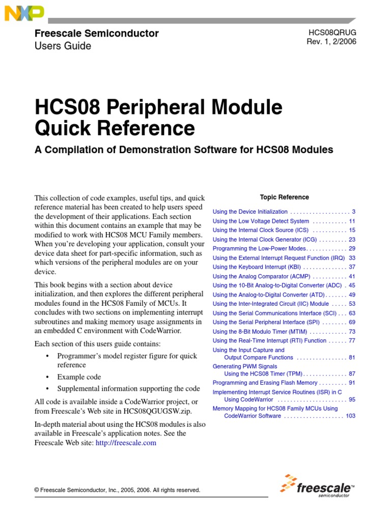 HCS08 Peripheral Module Quick Reference: Users Guide | PDF | Microcontroller | Capacitor