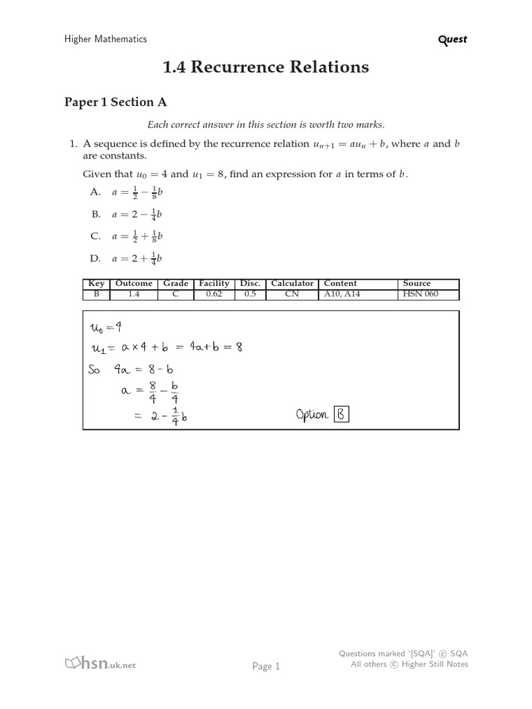 1 4 Recurrence Relations With Solutions Pdf Recurrence Relation Sequence