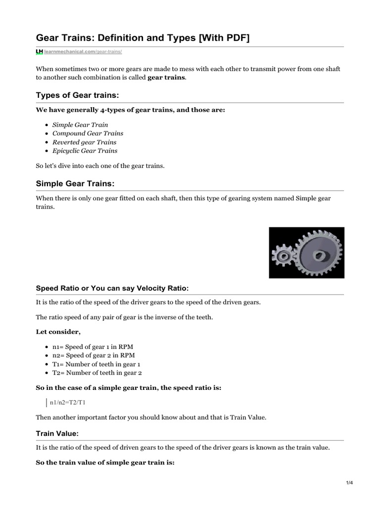 Types of Gear Trains Explained | PDF | Gear | Machines