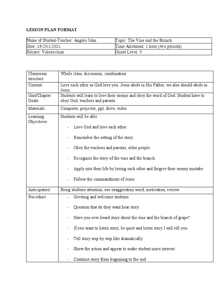 Bible Lesson Plan 1 | Download Free PDF | Lesson Plan | Teachers