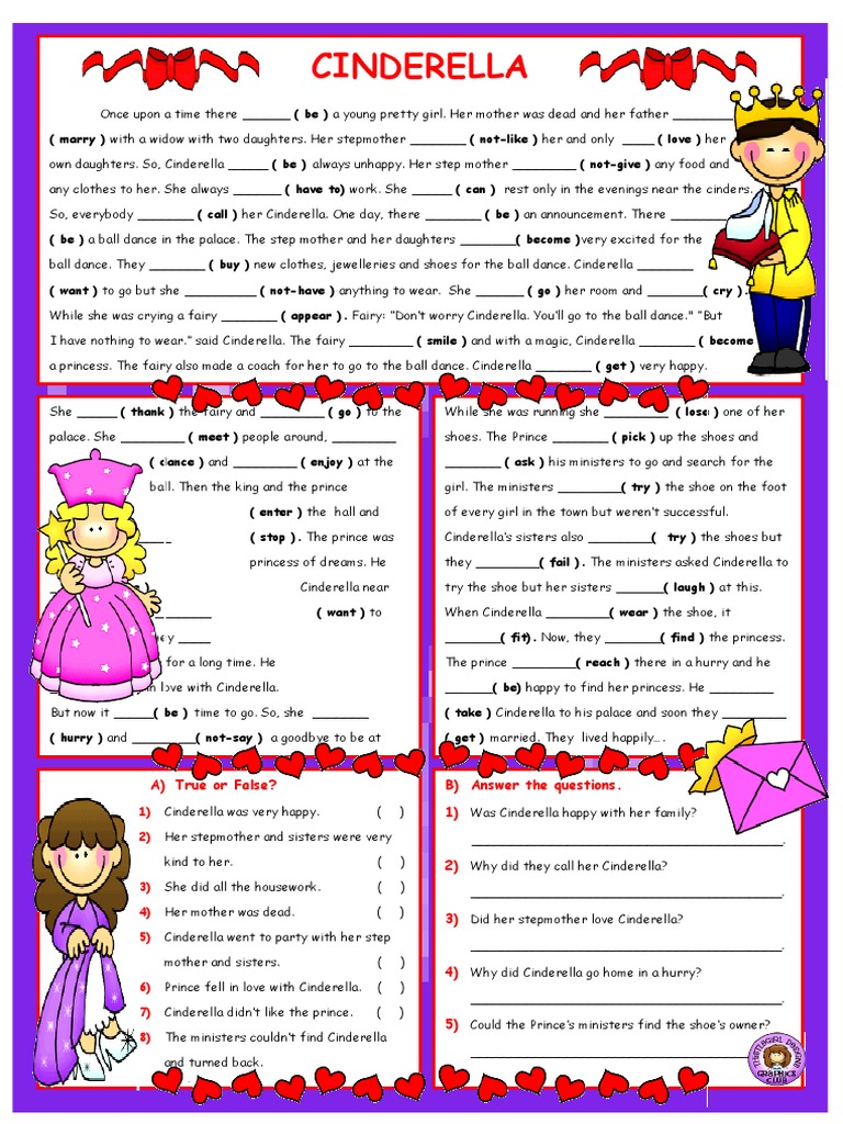 Cinderella: A) True or False? B) Answer The Questions. 1) | PDF ...