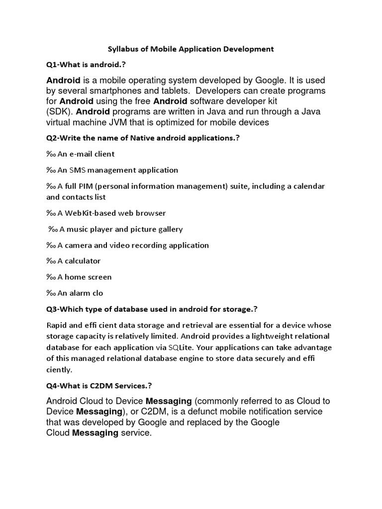 Syllabus of Mobile Application Development | PDF | Android (Operating System) | Application Software