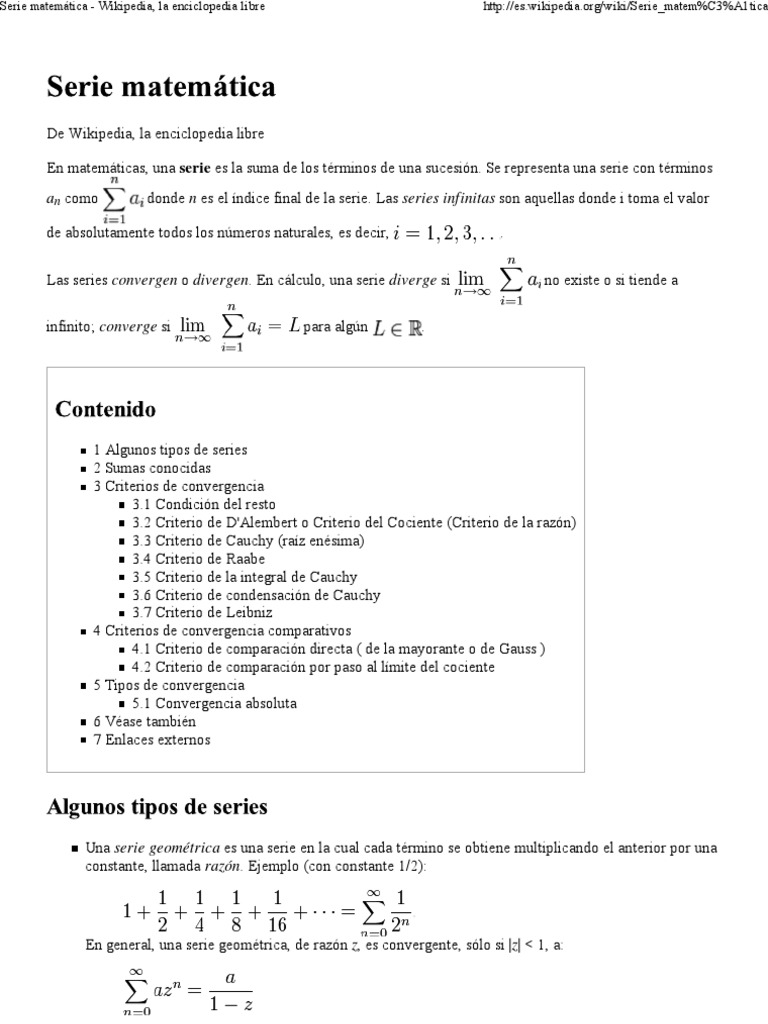 Guía de Series Matemáticas | PDF | Series (Matemáticas) | Análisis ...