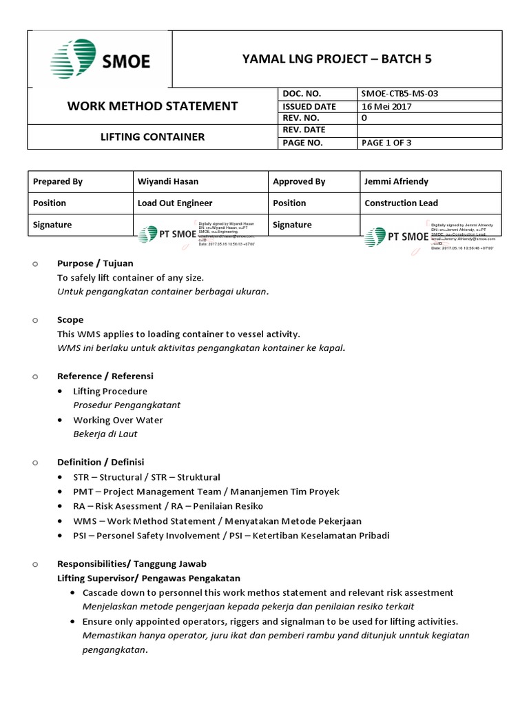 Container Lifting Method Statement XZY6 | PDF | Rigging | Construction Equipment