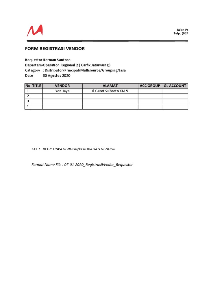 Contoh Form Vendor | PDF | Business
