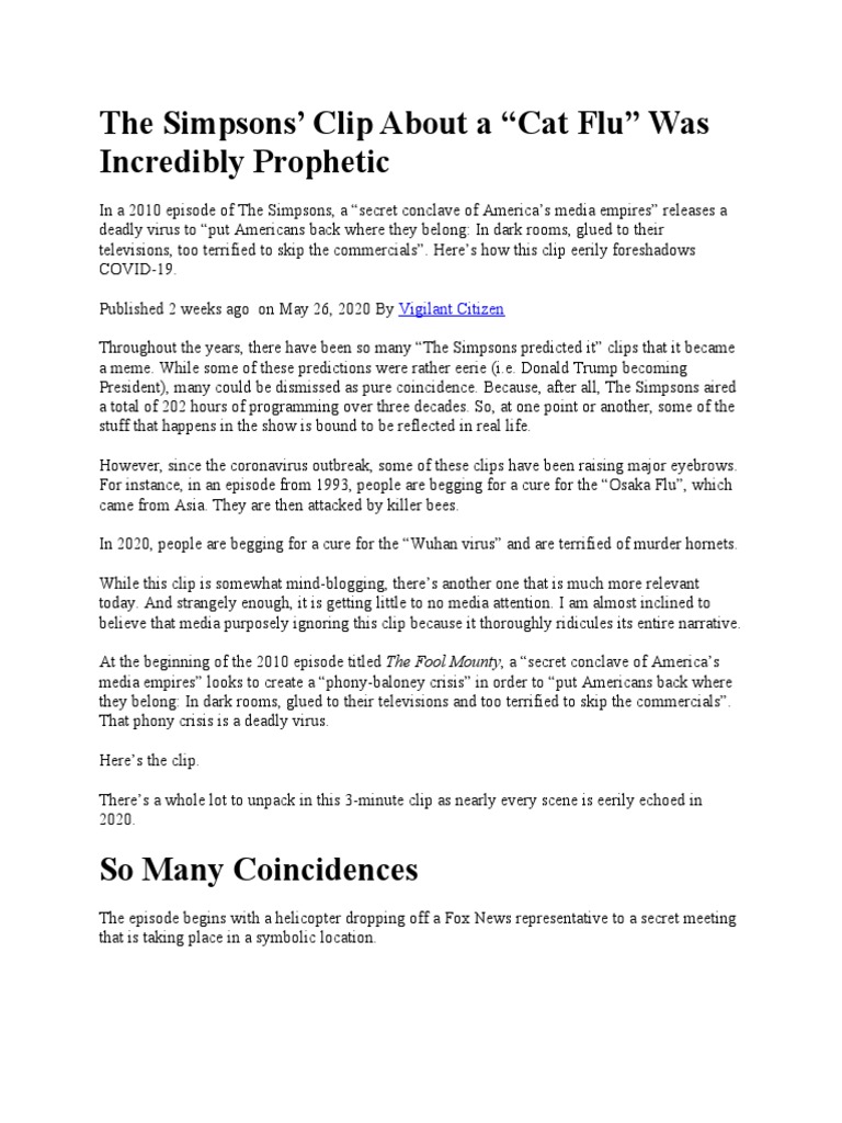 The Simpsons' Clip About A "Cat Flu" Was Incredibly Prophetic | PDF ...