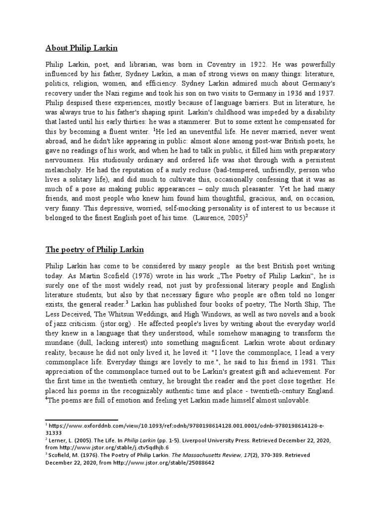Philip Larkin | PDF | Intimate Relationships | Poetry