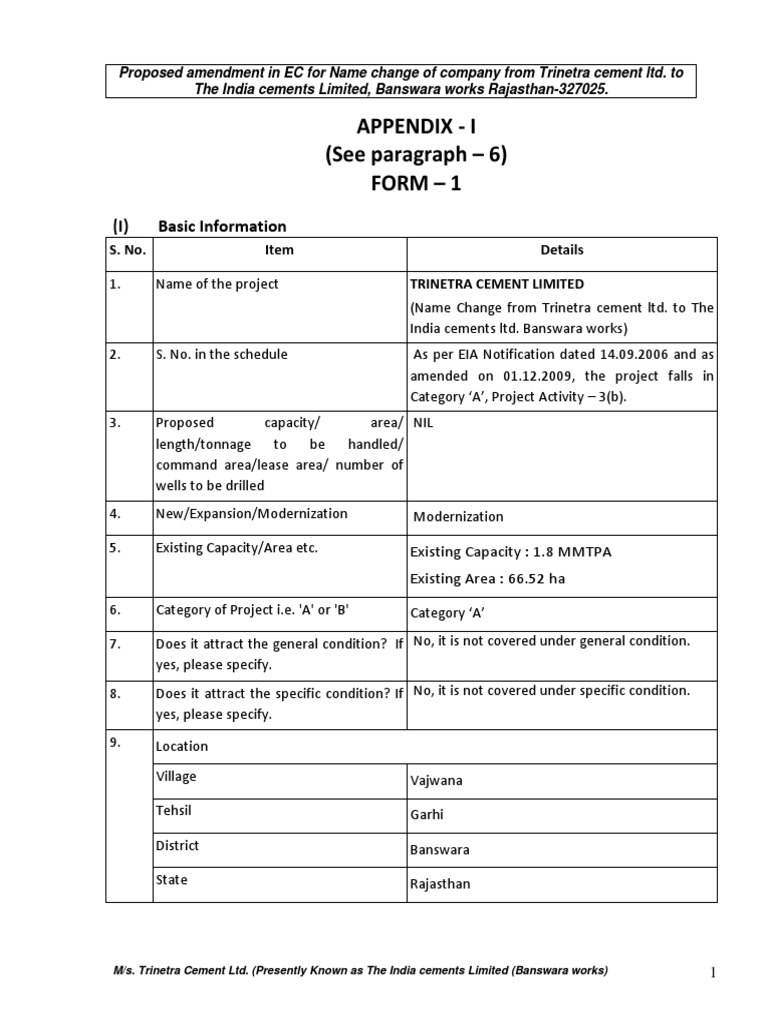 Appendix - I (See Paragraph - 6) Form - 1 | PDF | Sewage Treatment | Waste