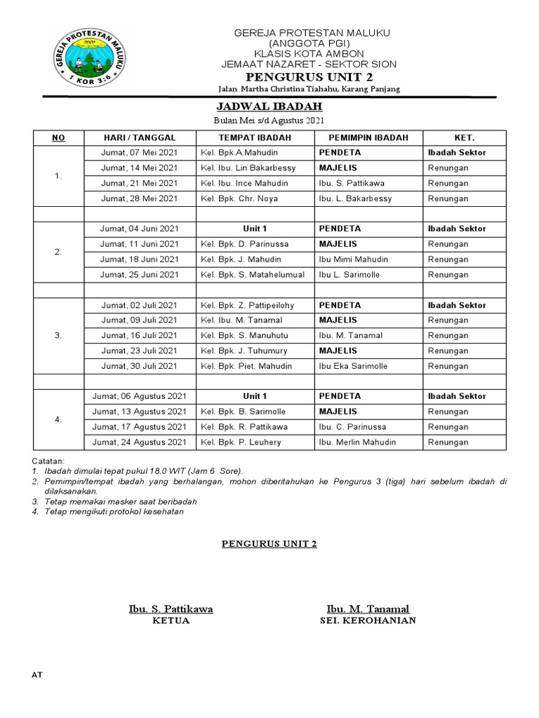 Jadwal Ibadah Unit 2 | PDF