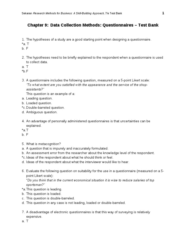 Data Collection Methods: Questionnaires - Test Bank | PDF ...