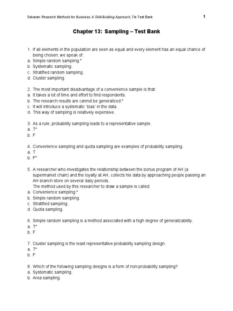 Sampling - Test Bank: Sekaran Research Methods For Business: A Skill ...