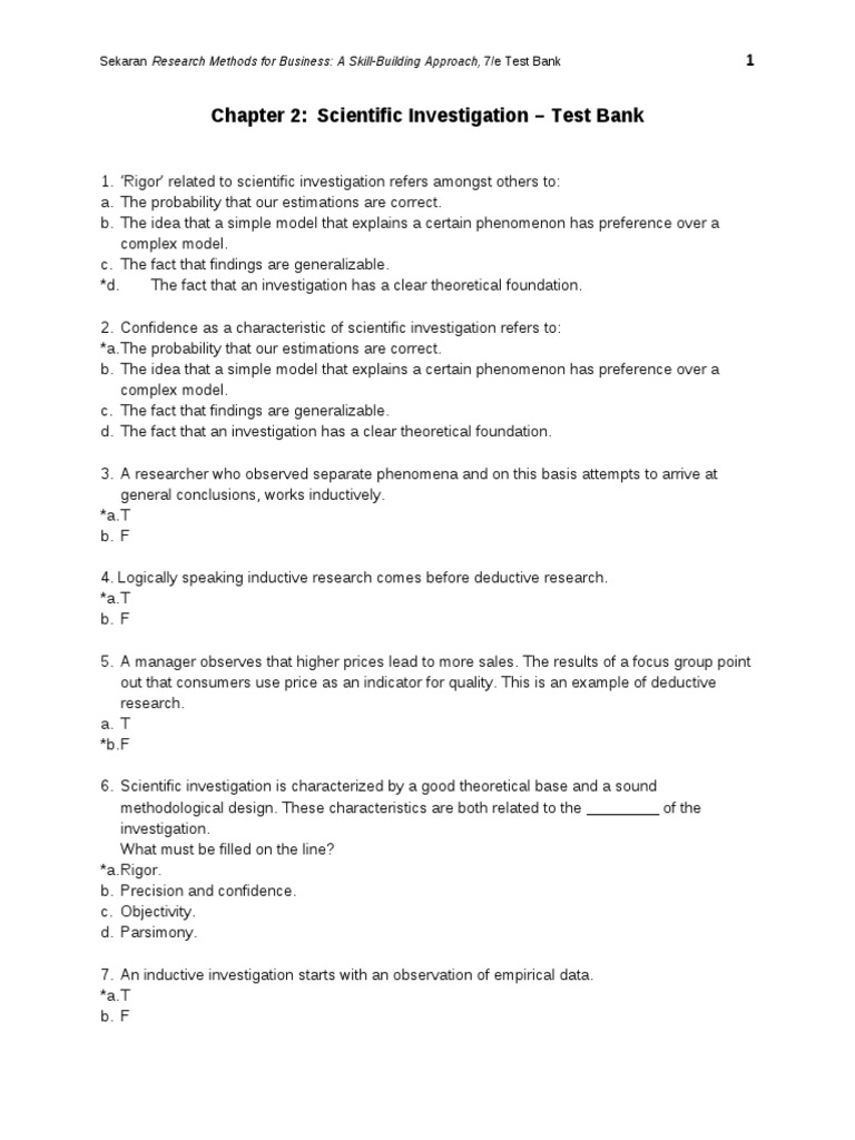 Scientific Investigation - Test Bank: Sekaran Research Methods For ...