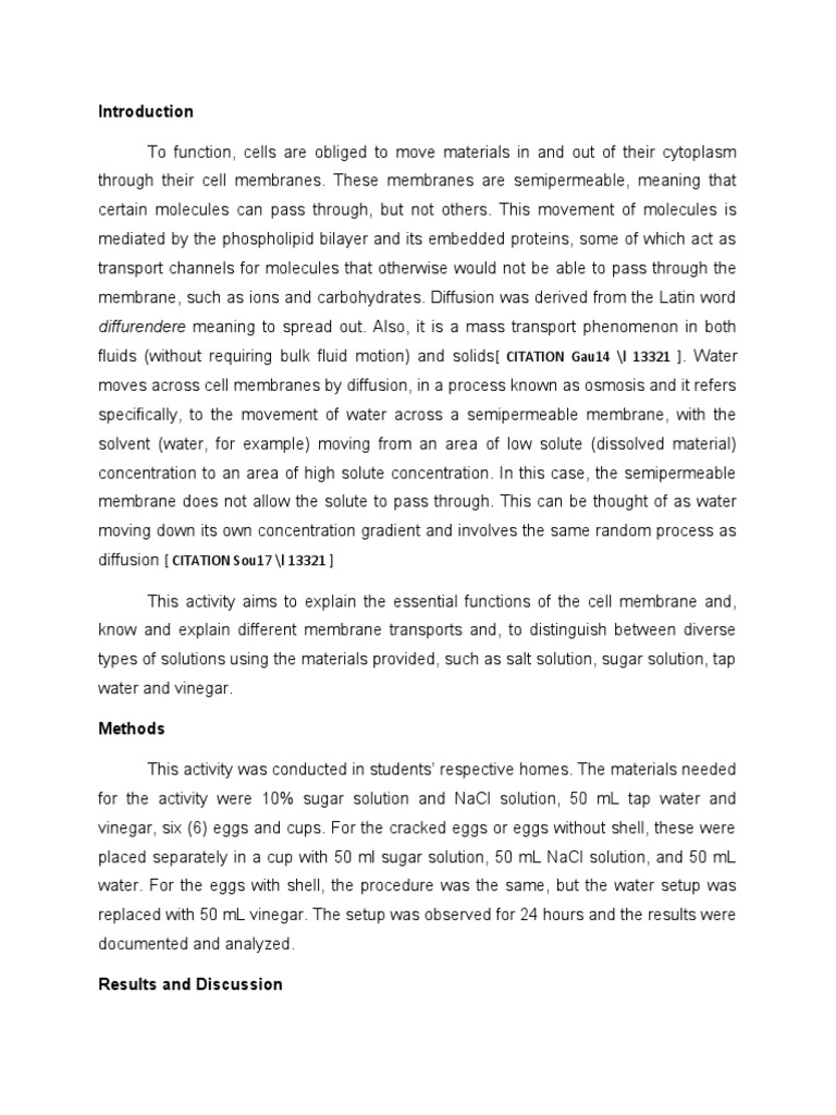 Cell Membrane Transport and Osmosis Experiment | PDF | Cell Membrane ...
