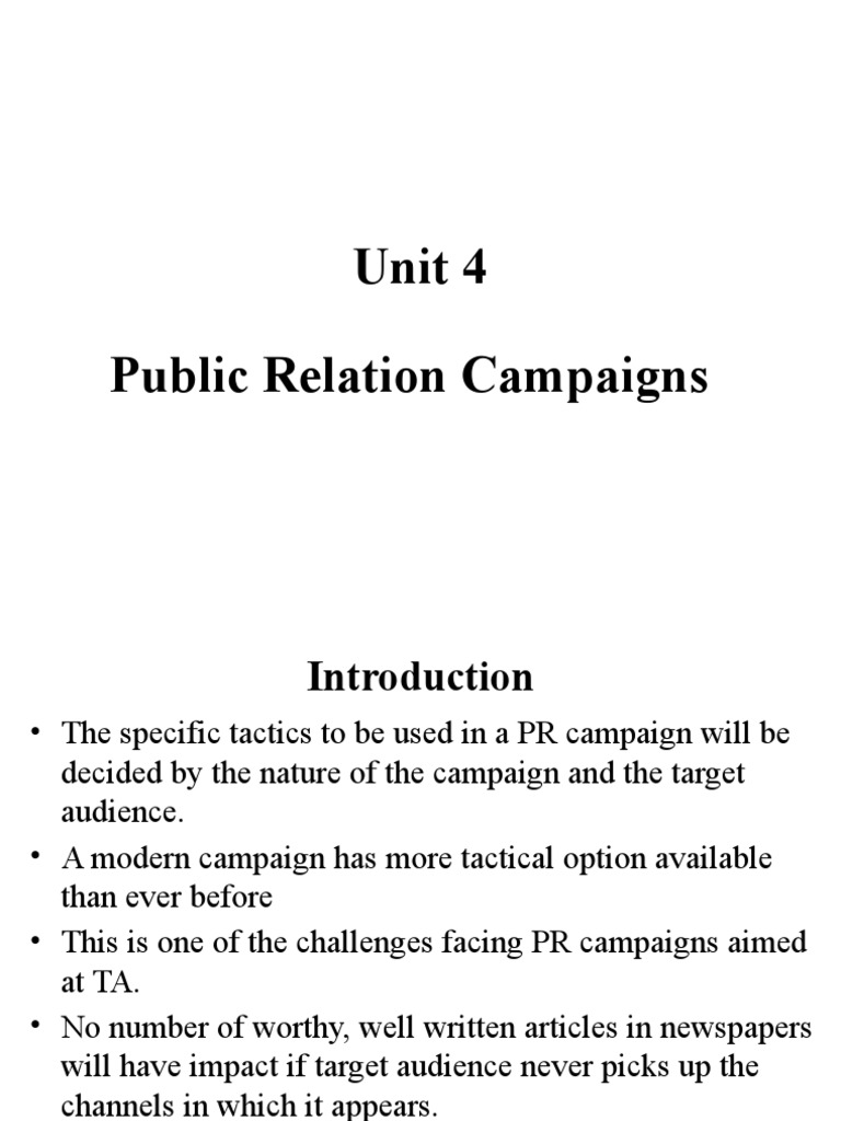 Unit 4 Public Relation Campaigns | PDF | New Media | Mass Media
