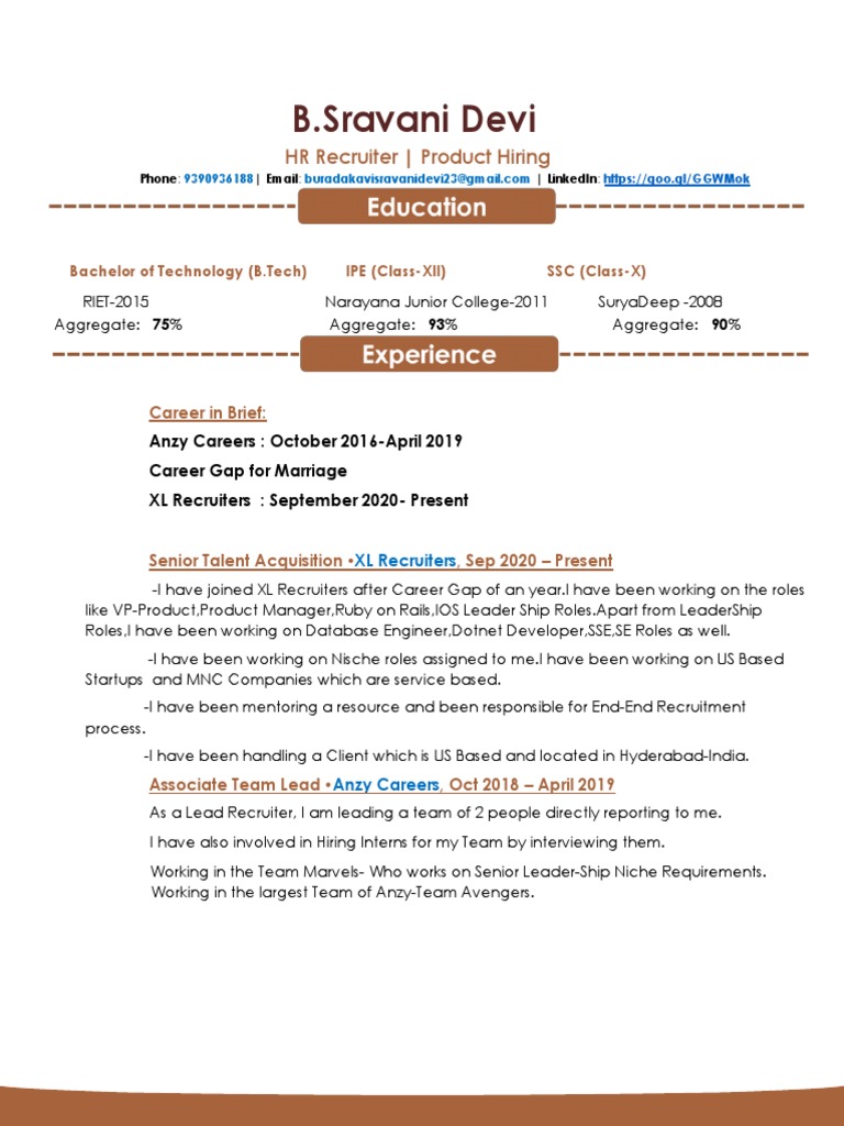 Sravani Devi - Talent Acquisition - Resume 2021 | PDF | Linked In | Recruitment