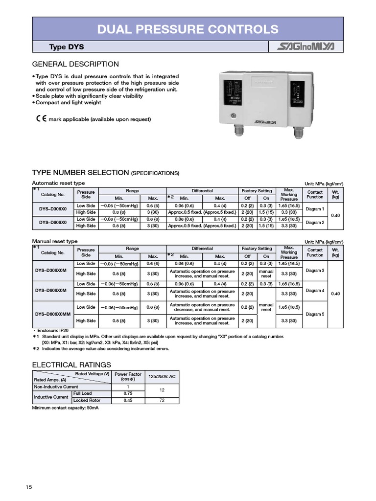 Dual Pressure Controls Type DYS Overview | PDF | Screw | Manufactured Goods