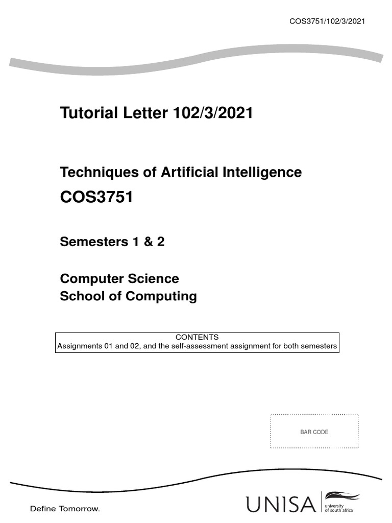 Tutorial Letter 102/3/2021: Techniques of Artificial Intelligence | PDF | Theoretical Computer ...
