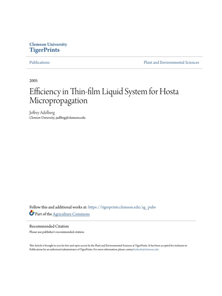 Efficiency in Thin-Film Liquid System For Hosta Micropropagation | PDF ...