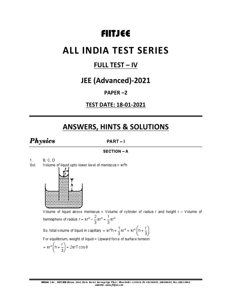 All India Test Series: JEE (Advanced) - 2021 | PDF | Physics | Physical ...