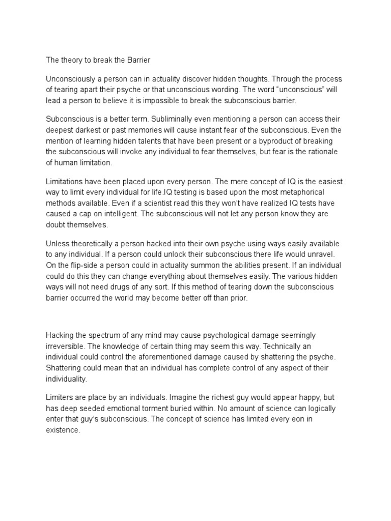 The Theory To Break The Barrier | PDF | Unconscious Mind ...