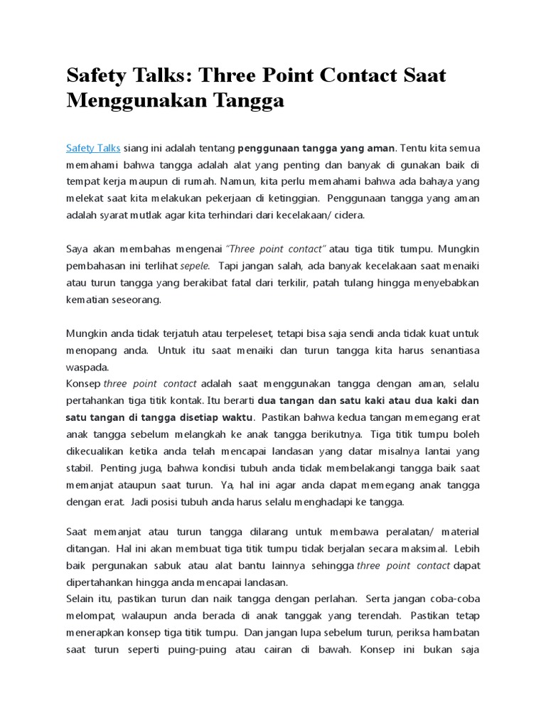 Safety Talks - Three Point Contact Saat Menggunakan Tangga | PDF
