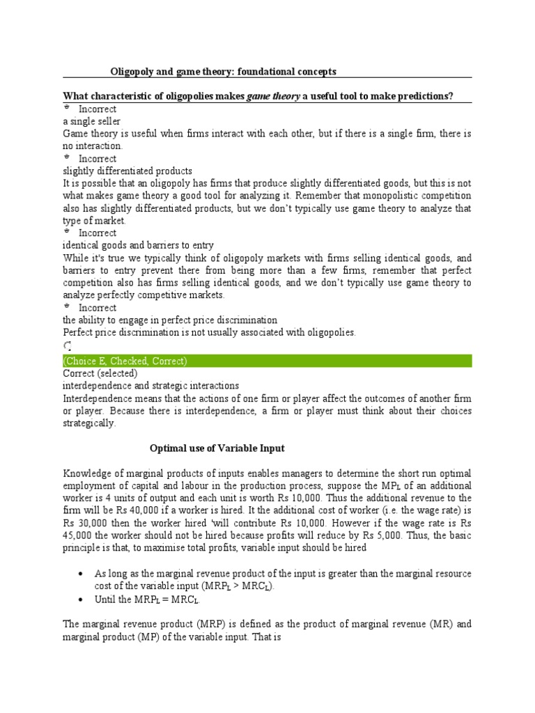 Analyzing Oligopolies Through Game Theory | PDF | Labour Economics ...