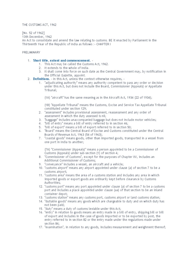 Customs Act | PDF | Territorial Waters | Economies