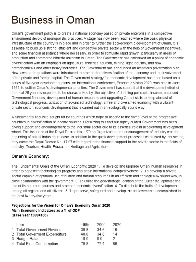 Vision 2020 | PDF | Oman | Gross Domestic Product
