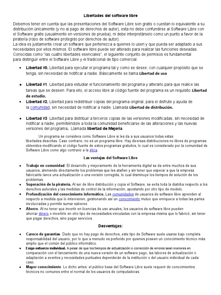 Libertades Del Software Libre | PDF | Software libre | Programa de computadora