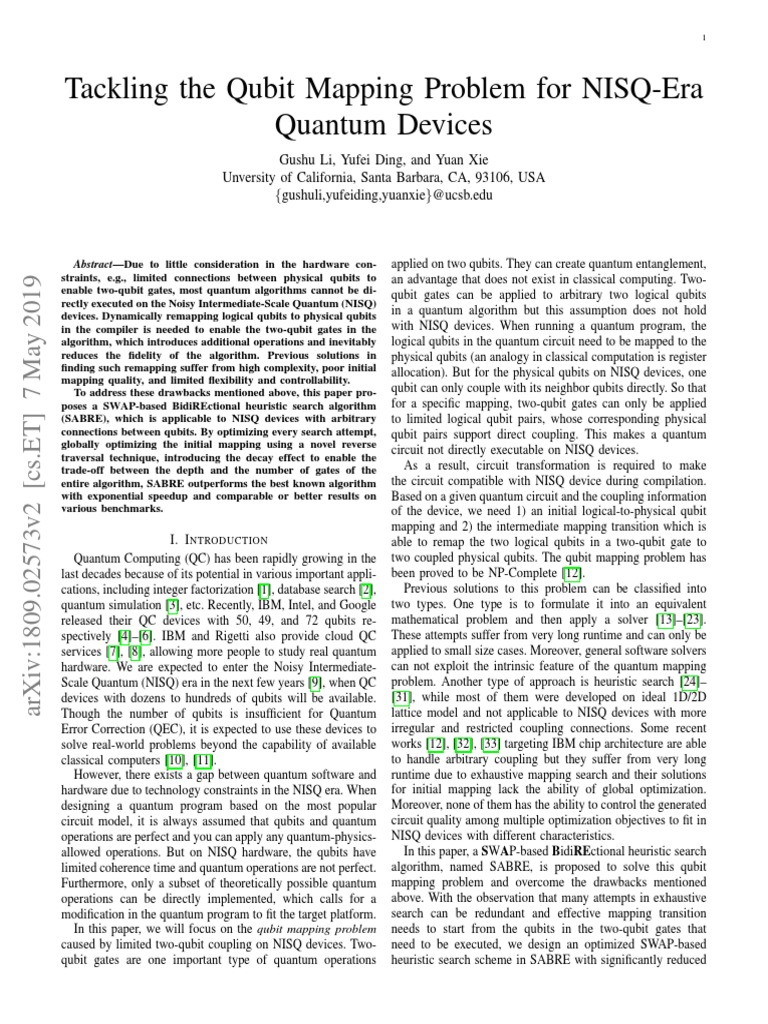 Tackling The Qubit Mapping Problem For NISQ-Era Quantum Devices | PDF | Quantum Computing ...