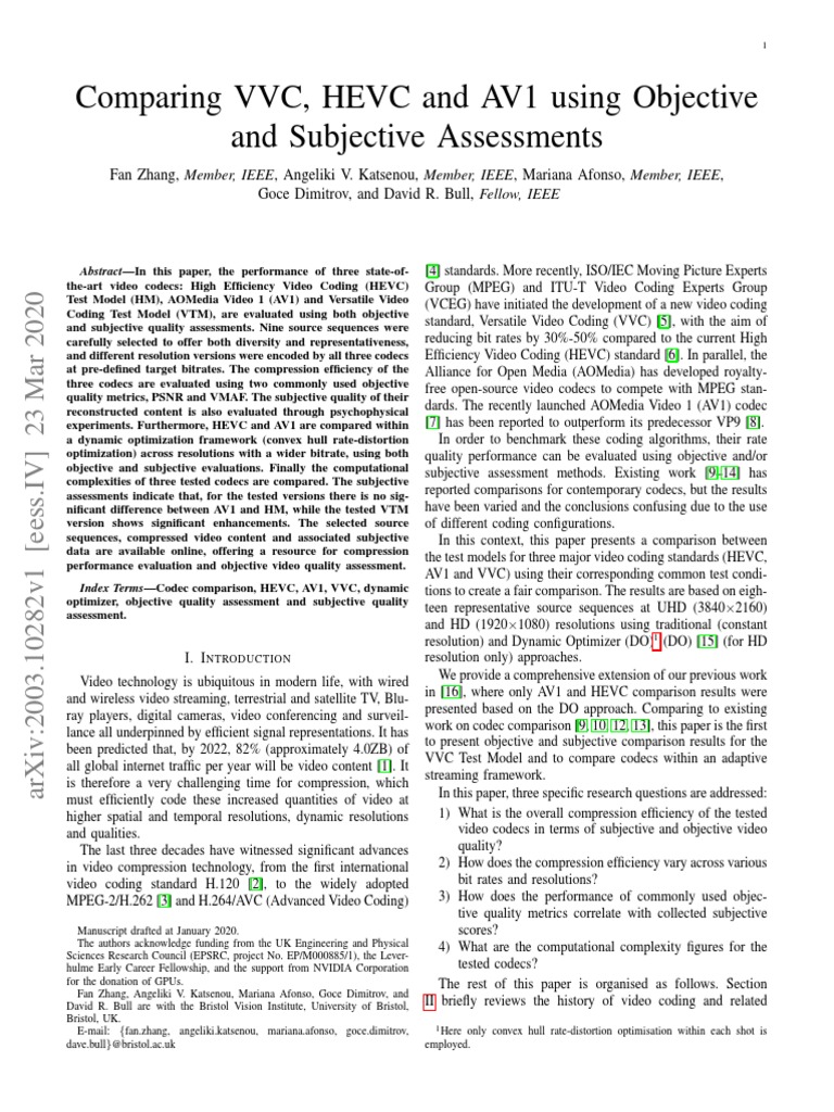Comparing VVC HEVC and AV1 Using Objective and Sub | PDF | Video | Data Compression
