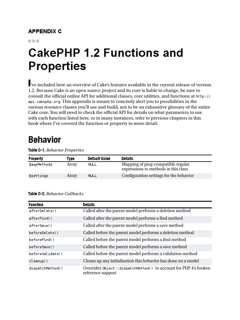 Cakephp 1.2 Functions and Properties: Behavior | Download Free PDF | Method (Computer ...