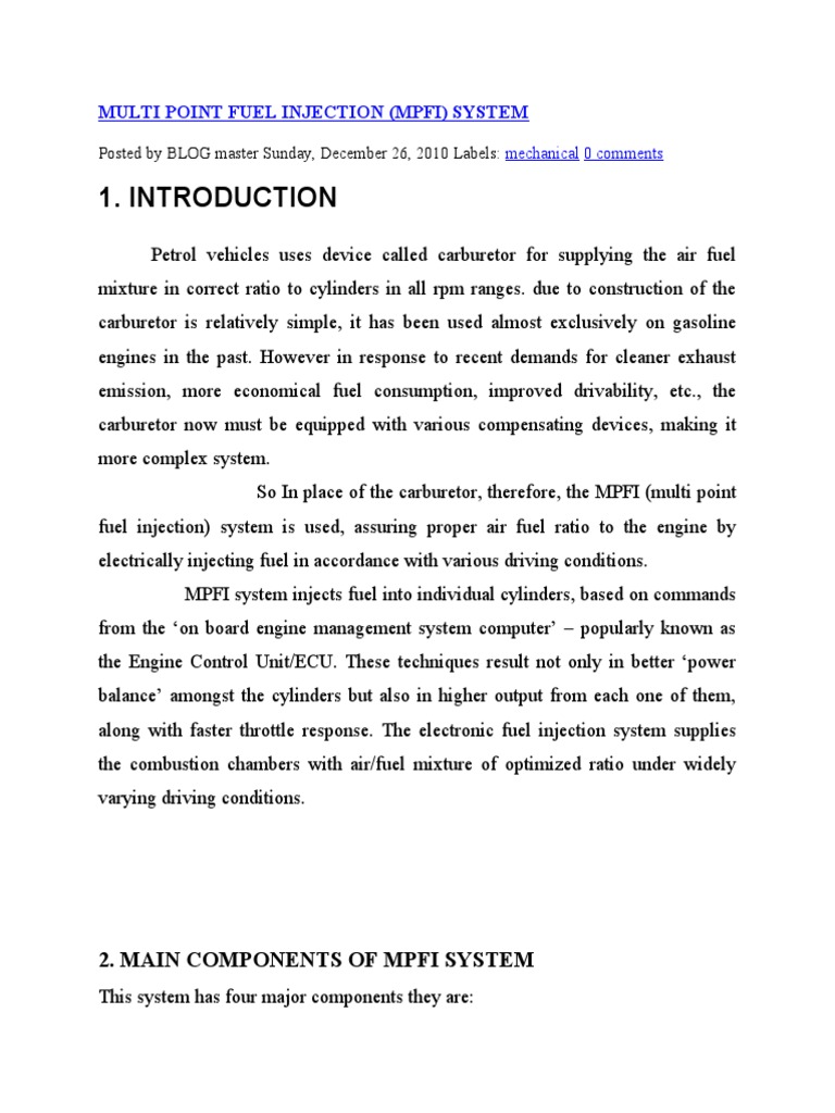 Multi Point Fuel Injection | PDF | Nature | Throttle