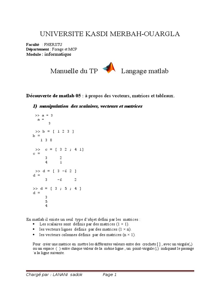 TP Informatique (Matlab) | PDF | Méthodes et références pédagogiques