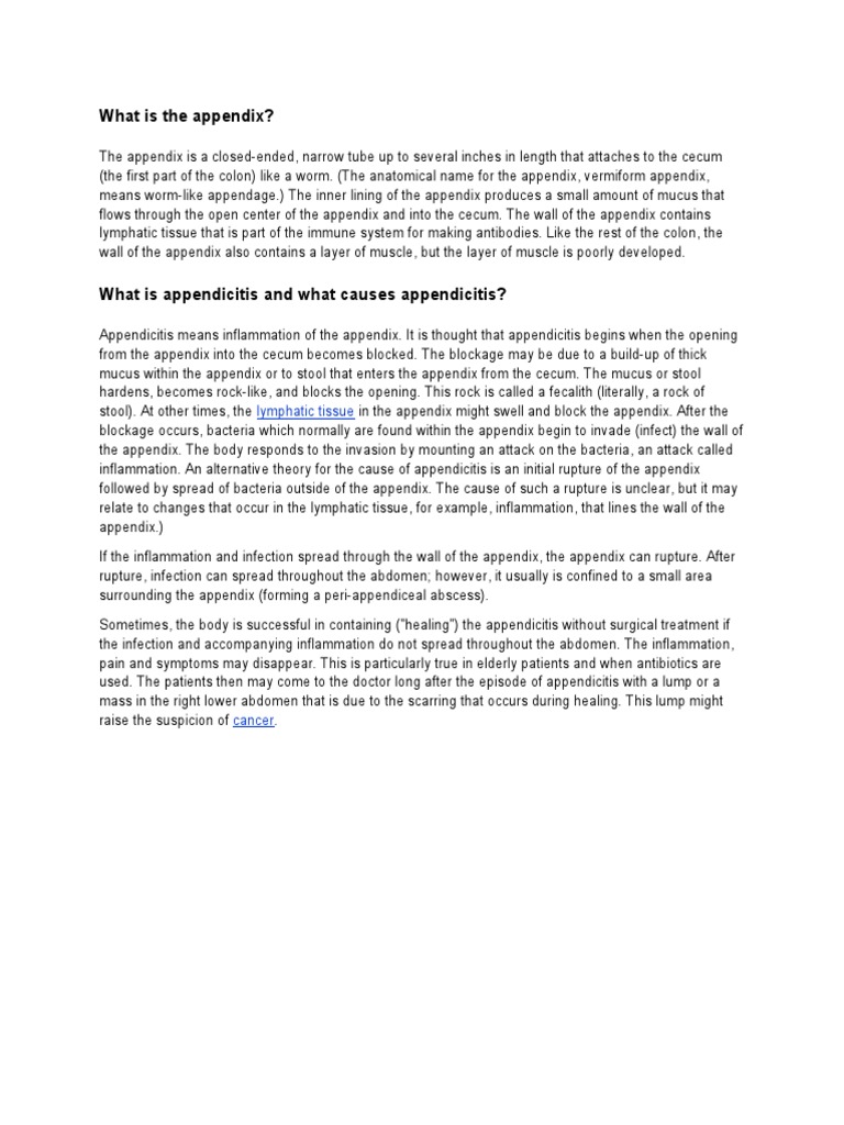 What Is The Appendix?: Lymphatic Tissue | PDF | Surgery | Abdomen