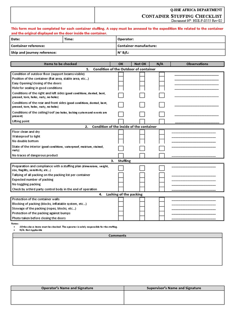 Container Stuffing Checklist | PDF | Building Technology | Building ...
