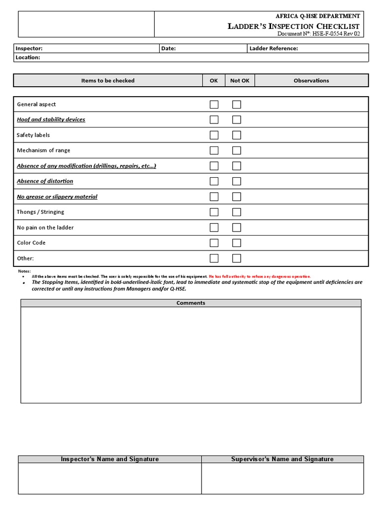 Ladder's Inspection Checklist | PDF