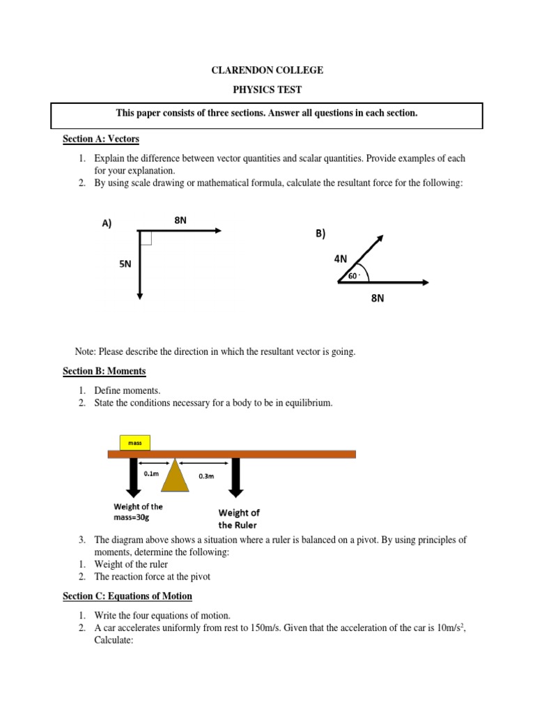 Fourth Form Physics Test | PDF | Science & Mathematics | Teaching ...